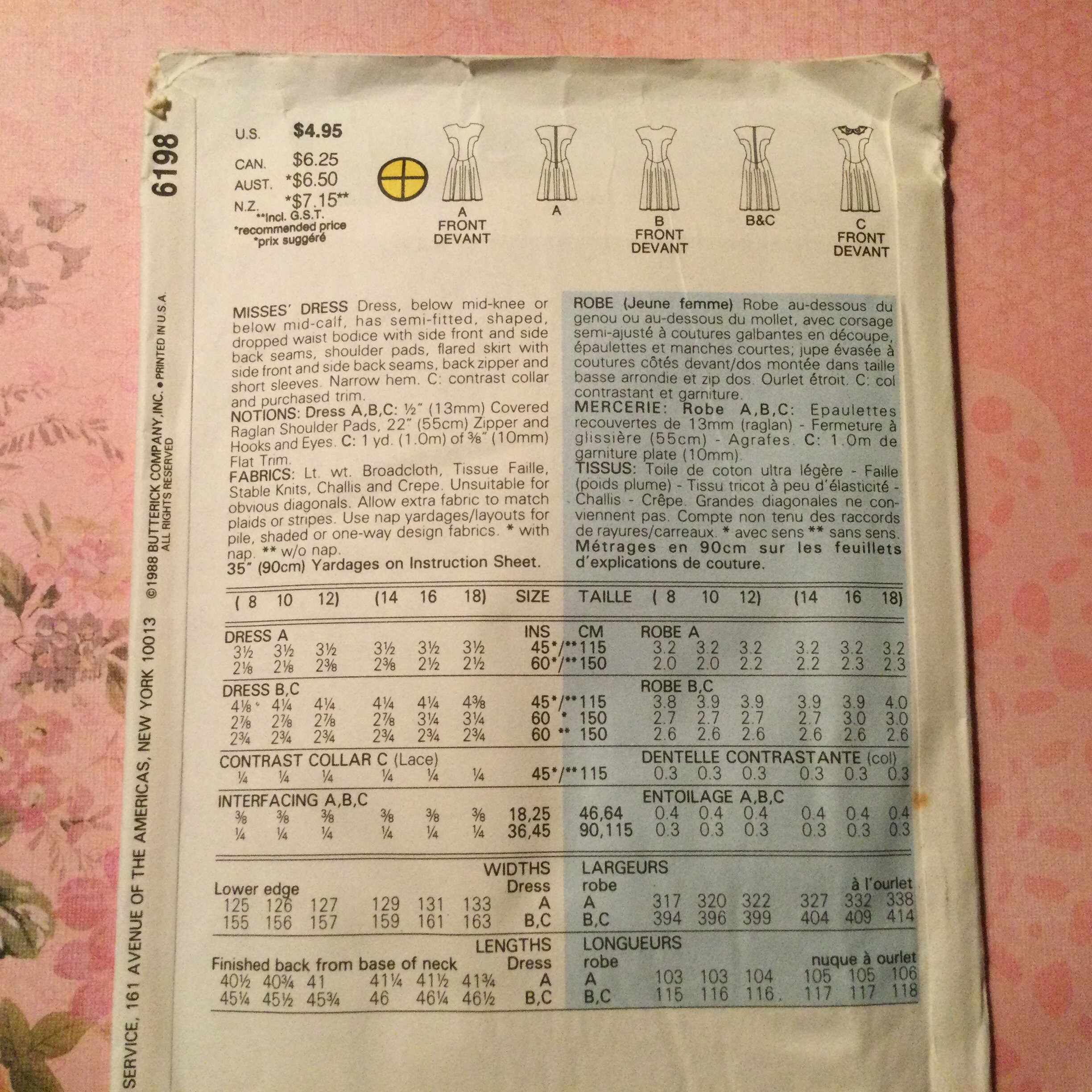 Rare Butterick 6198 Sewing Patterns. Vintage 80s Uncut Misses | Etsy