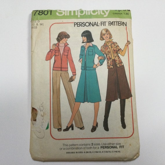 Simplicity 7801 Vintage Sewing Patterns 70s Misses Unlined - Etsy