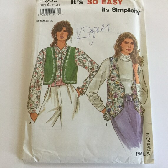 Simplicity 7985 Vintage Sewing Patterns Uncut Misses Vest - Etsy