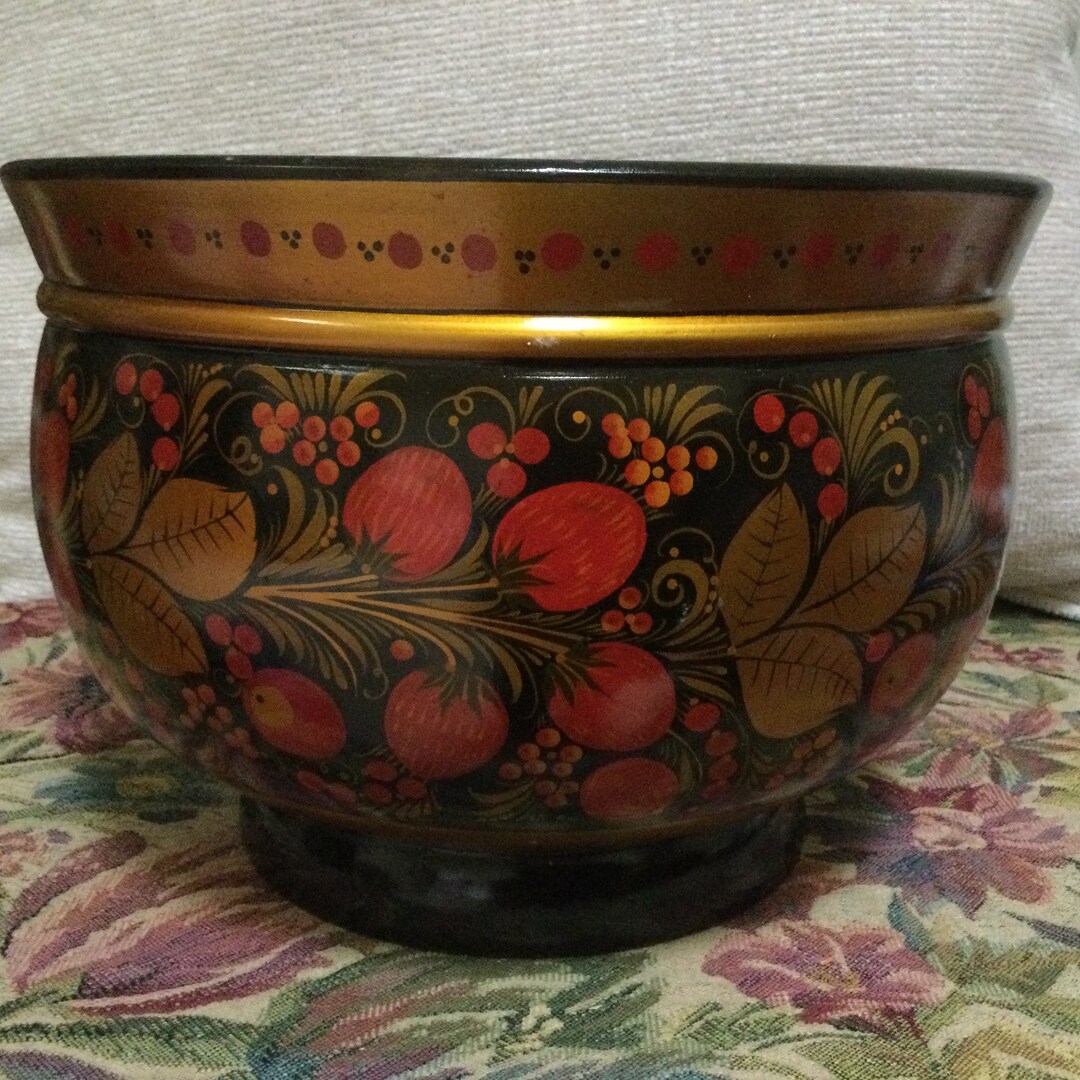 Vintage Russian Khokhloma Hand Painted Wood Bowl. Kitchen Dining Room ...