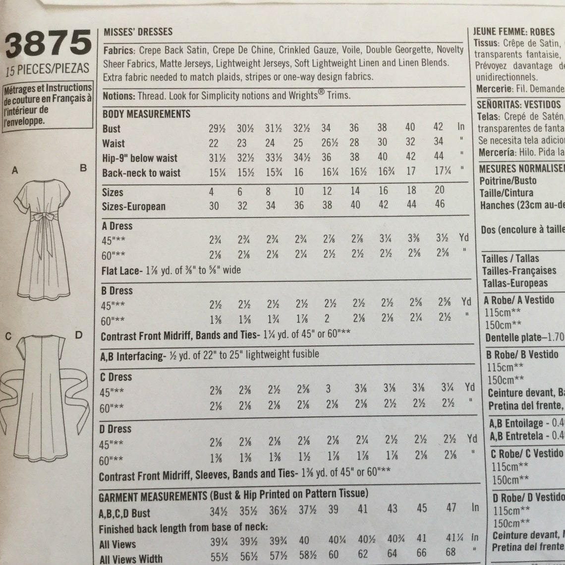 Simplicity 3875 Sewing Patterns Uncut Misses Womens Dress - Etsy