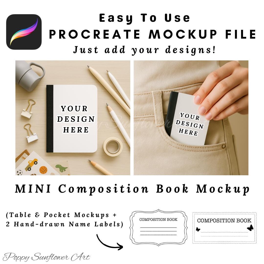 Mini Composition Book Procreate Mockup: Notebook Cover Template ...