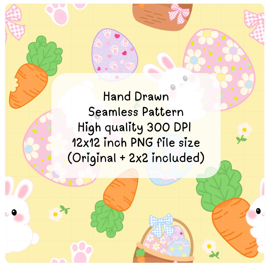 Kawaii Easter Bunny Seamless Pattern PNG | Yellow Cute Spring Bunny ...