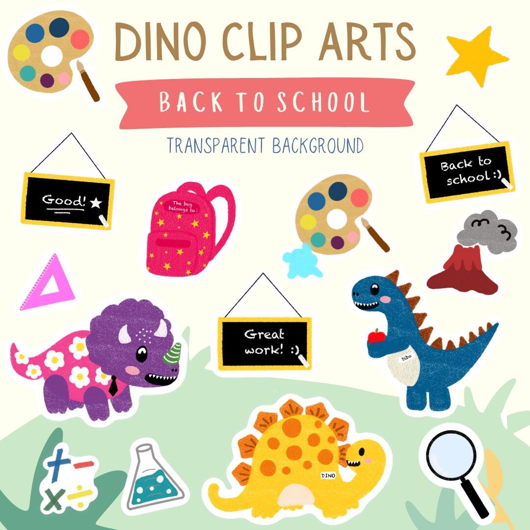Back to School Dinosaur Stickers Set & Clip Arts (digital PNG ...