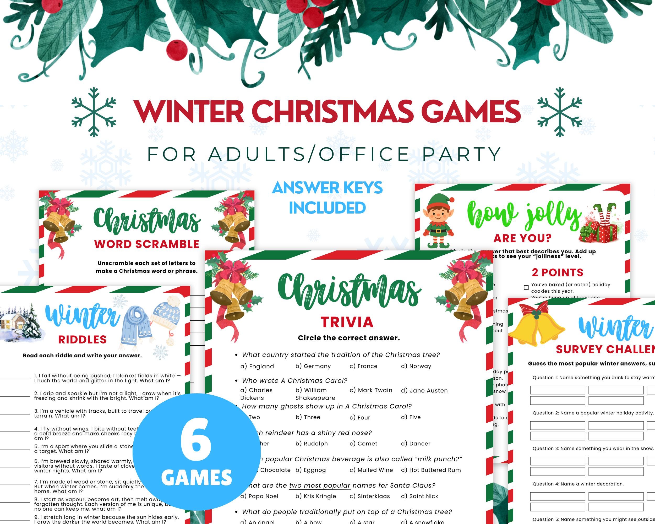 Winter Christmas Party Games for Adults, Office Party Games, Holiday ...