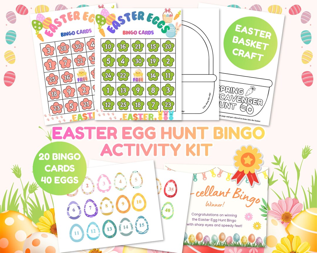 Easter Egg Hunt Bingo Game Kit Printable | Kids Easter Party Activity ...