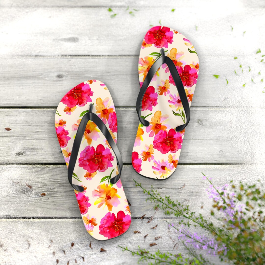 Floral Flip Flops - Vibrant Summer Sandals for Beach Days, Casual ...