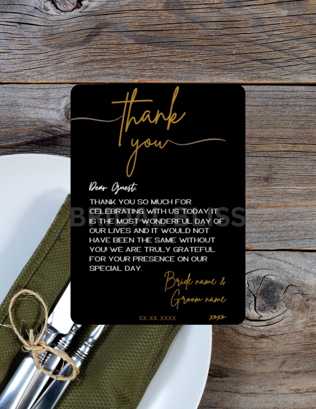 Individual Thank You Notes for Each Guest for Reception Table - Black ...