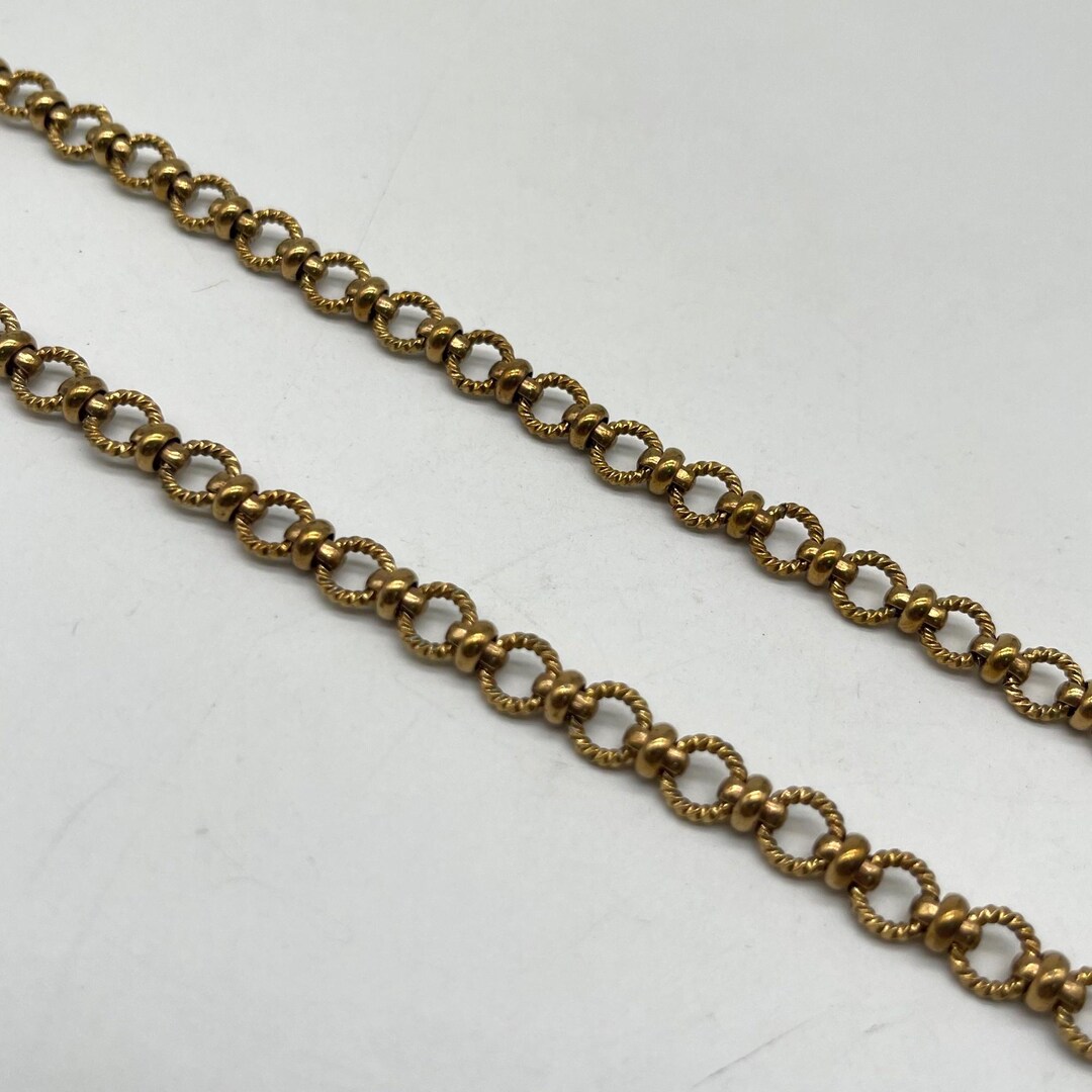 Brass Interlocking Beaded Chain - Vintage Style Metal Chain for Jewelry ...