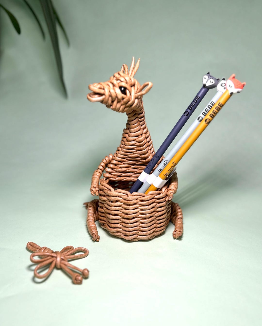 Wicker Giraffe With Basket – Decorative Spice Holder, Handmade Item ...