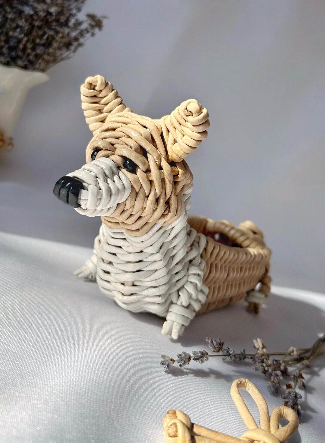 Charming Wicker Corgi Basket for Spices or Keys, Handmade Item, Woven ...