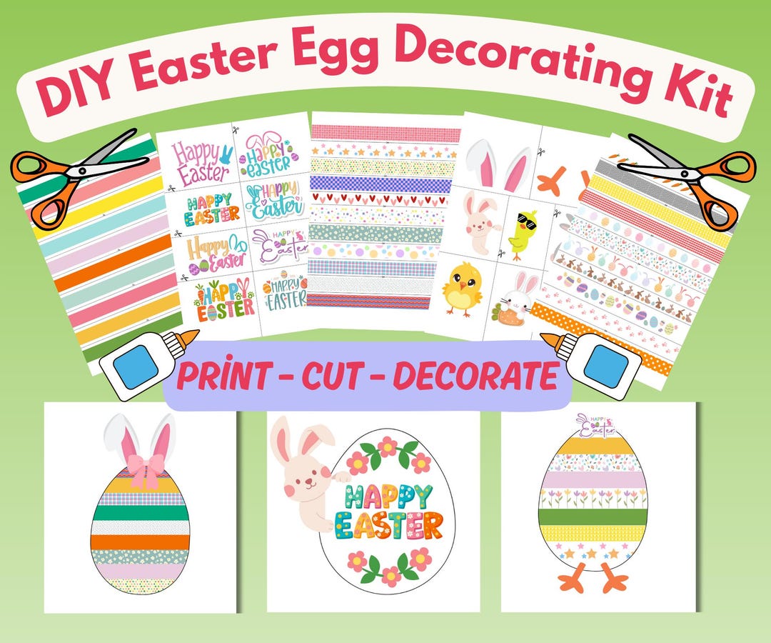 DIY Easter Egg Decorating Kit–printable Cut & Paste Craft Activity for ...