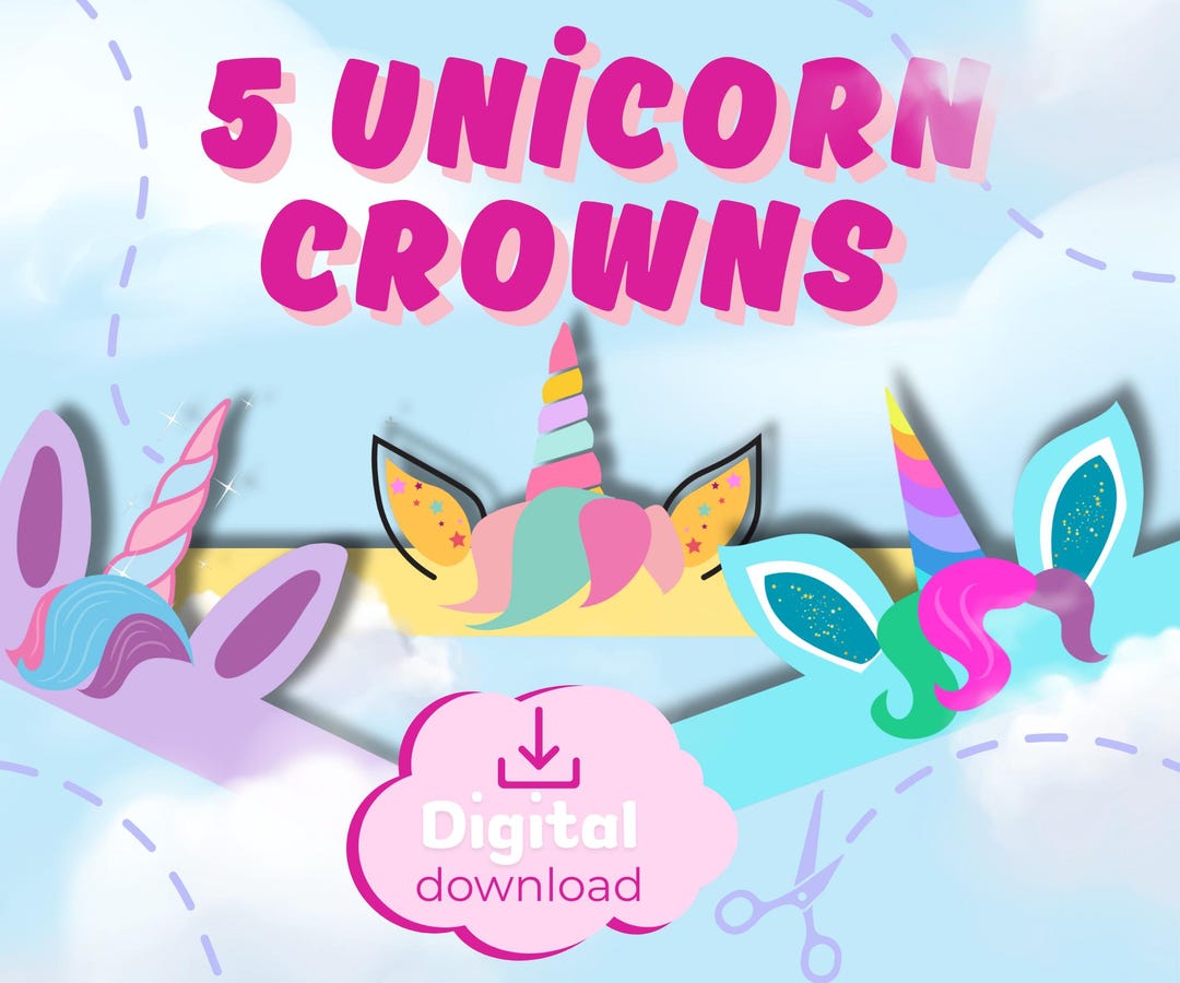 5 Printable Unicorn Crowns – Magical Party Fun for Kids! - Etsy