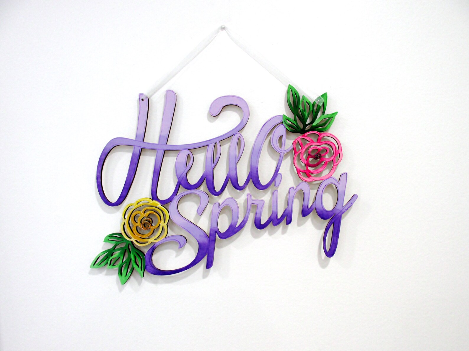 Hello Spring Sign Spring Sign Folk Art Flowers Wood Shaped - Etsy
