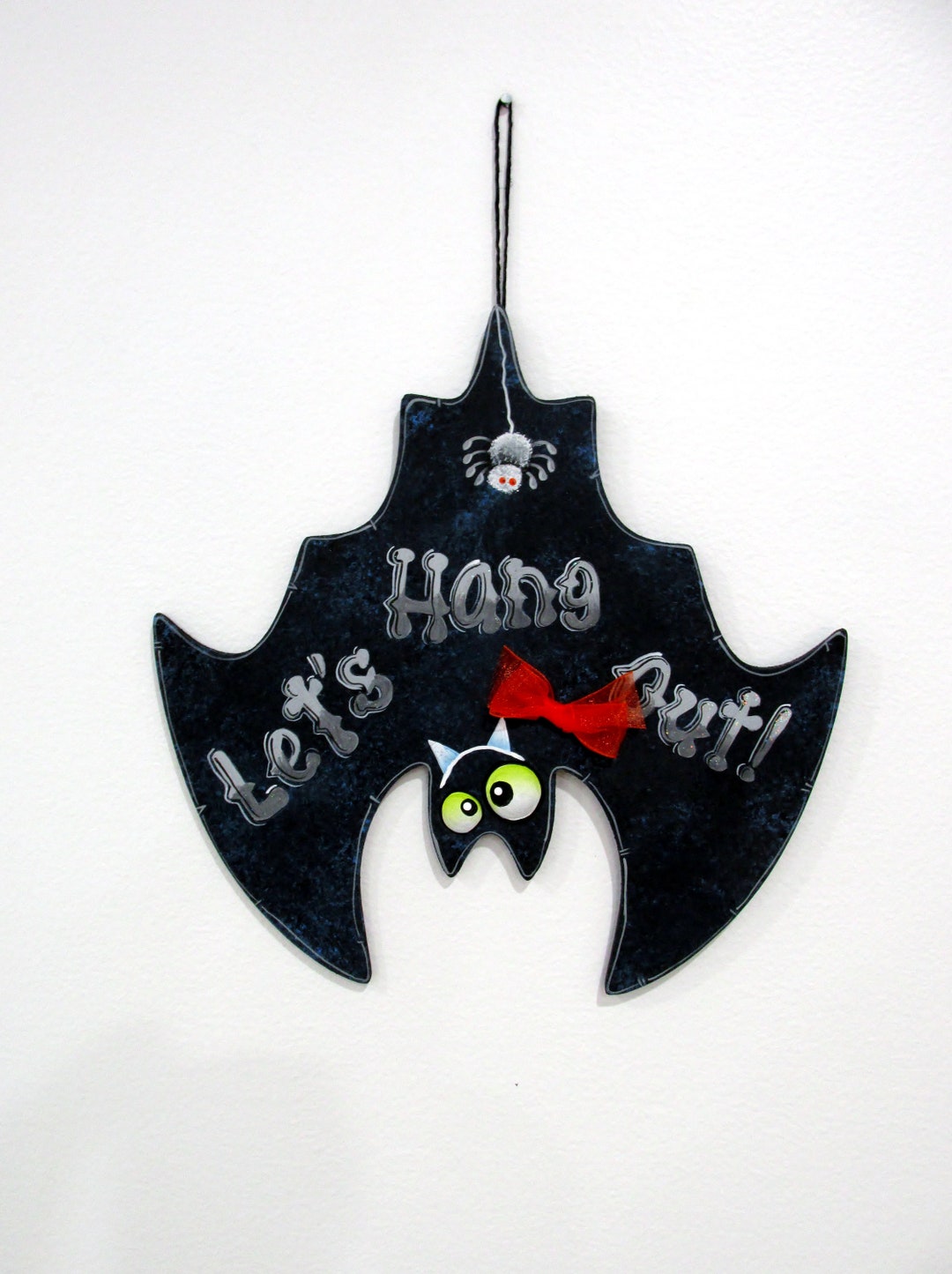 Hanging Bat Sign, LET'S HANG OUT Sign, Grey Spider, Colorful Wording ...