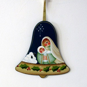 Bell Shaped Wood Ornament, Mary and Baby Jesus,christmas Ornament,hand ...