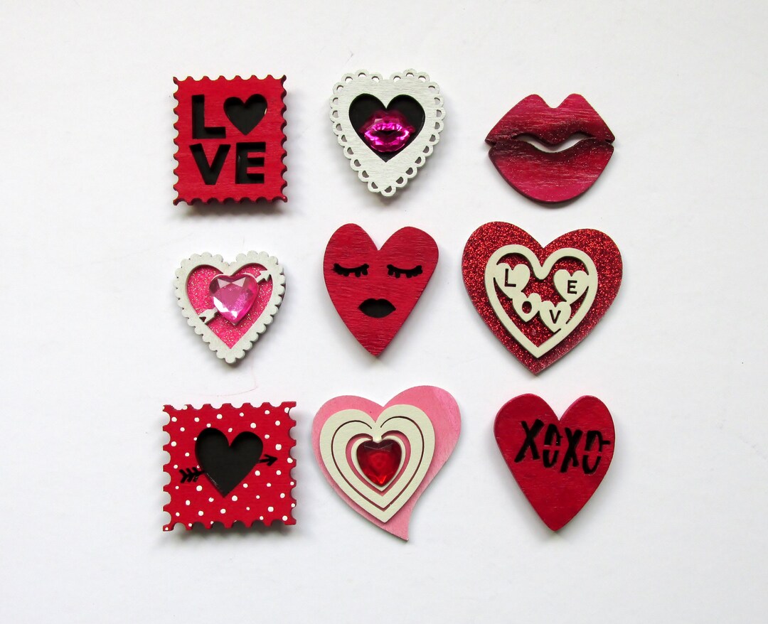 Mini Valentine's Day Magnets, LOVE, Red Hearts, Mixed Media Hearts ...