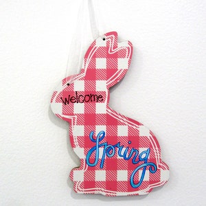 Welcome Spring Sign, Pink and Black Bunny, Flowers, Easter, Spring ...
