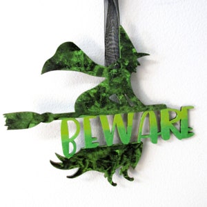 BEWARE Witch Sign Small Sign Halloween Sign Flying Witch - Etsy