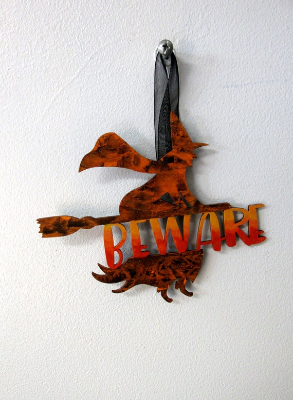 BEWARE Witch Sign Small Sign Halloween Sign Flying Witch - Etsy