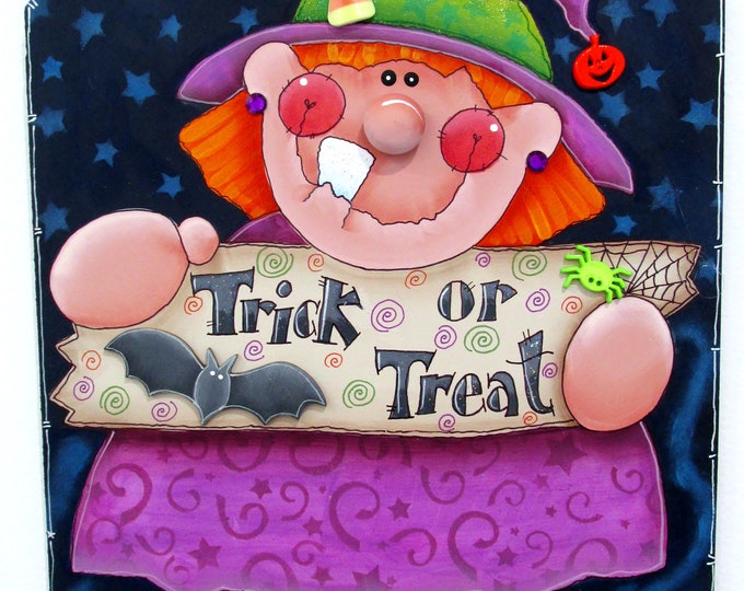 Colorful Witch, "trick OR Treat", Spider, Yellow Moon, Black Bat ...
