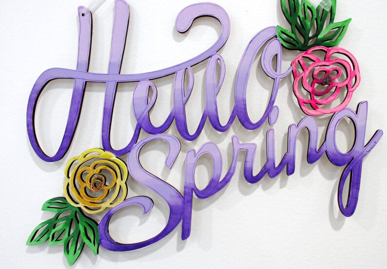 Hello Spring Sign Spring Sign Folk Art Flowers Wood Shaped - Etsy