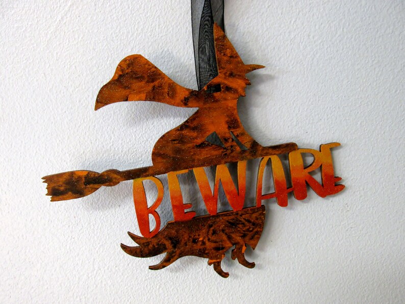 BEWARE Witch Sign Small Sign Halloween Sign Flying Witch | Etsy
