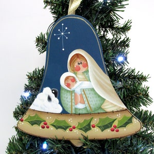Bell Shaped Wood Ornament, Mary and Baby Jesus,christmas Ornament,hand ...