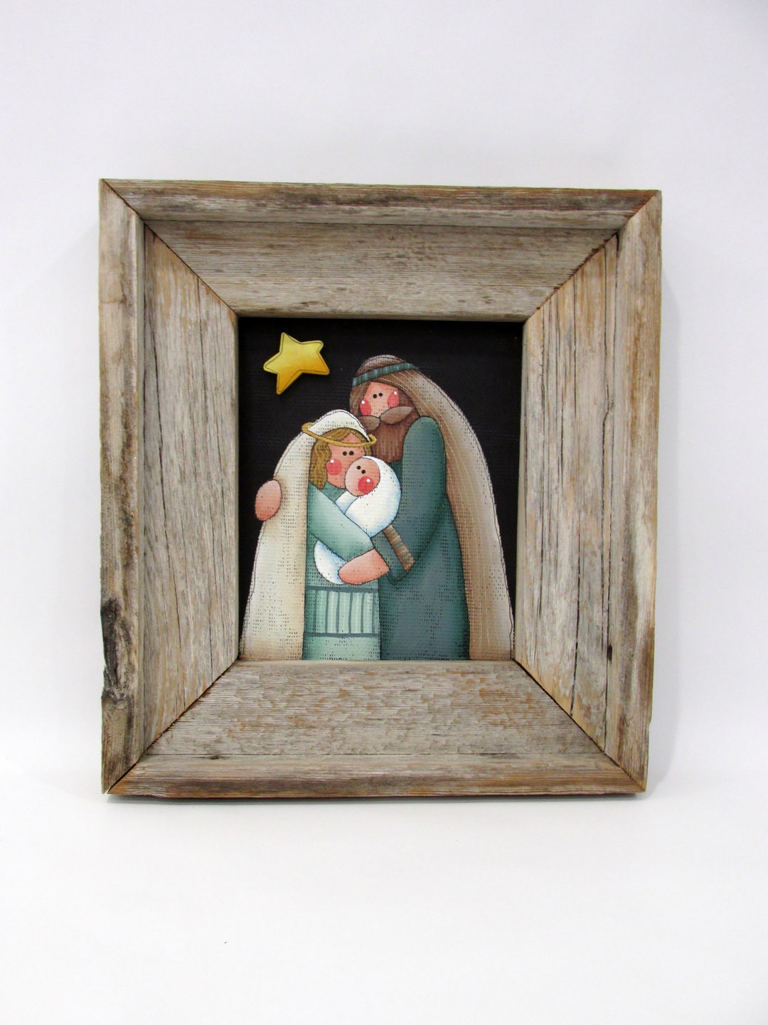 Christmas Nativity, Mary, Joseph and Baby, Yellow Star, Rustic Barn ...