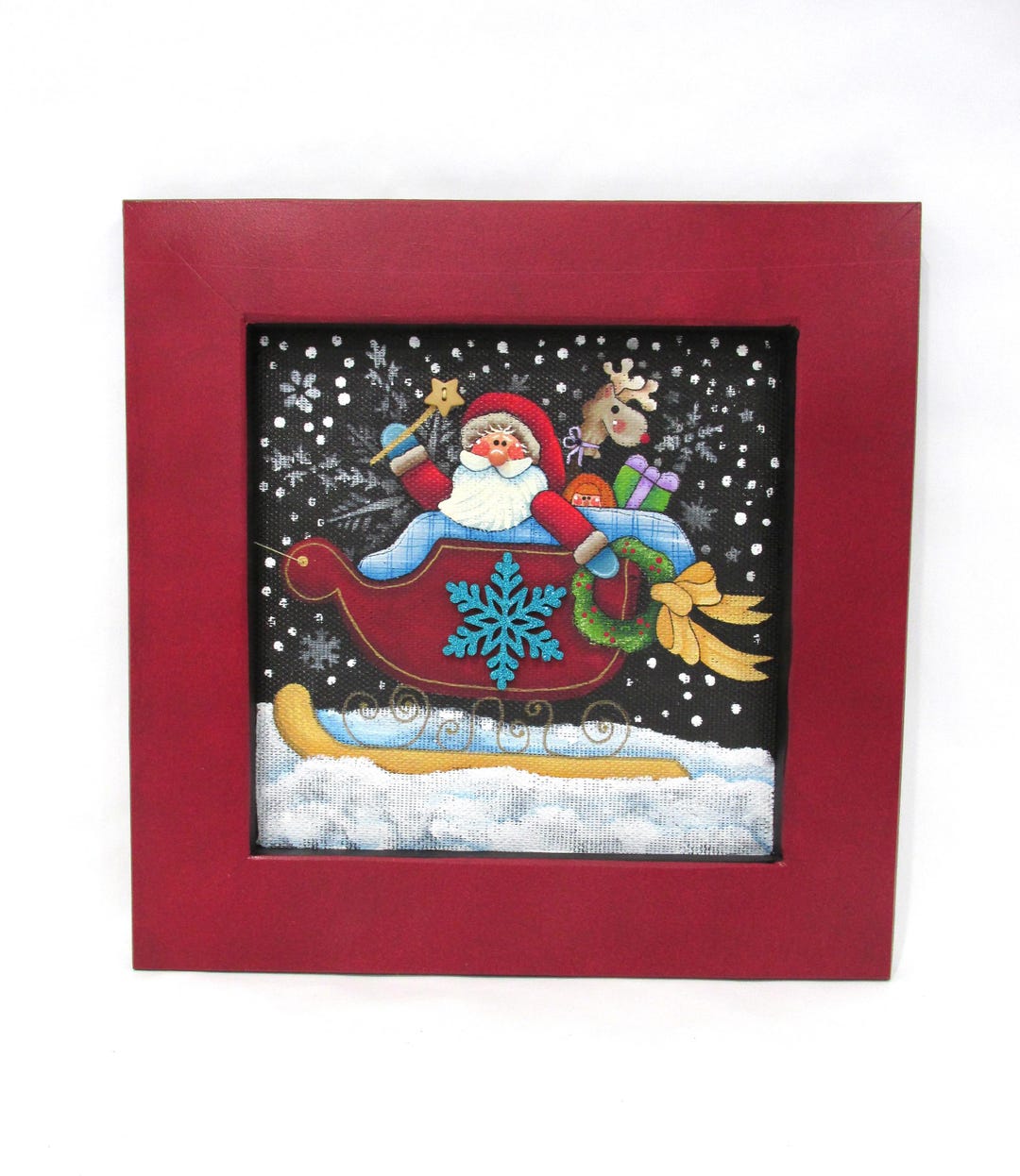 Santa Claus, Reindeer, Santa and Sled, Christmas Present, Christmas Art ...