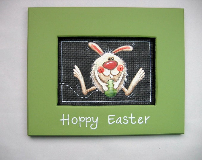 Hoppy Easter Sign Bunny Framed in Green and Hand Painted - Etsy