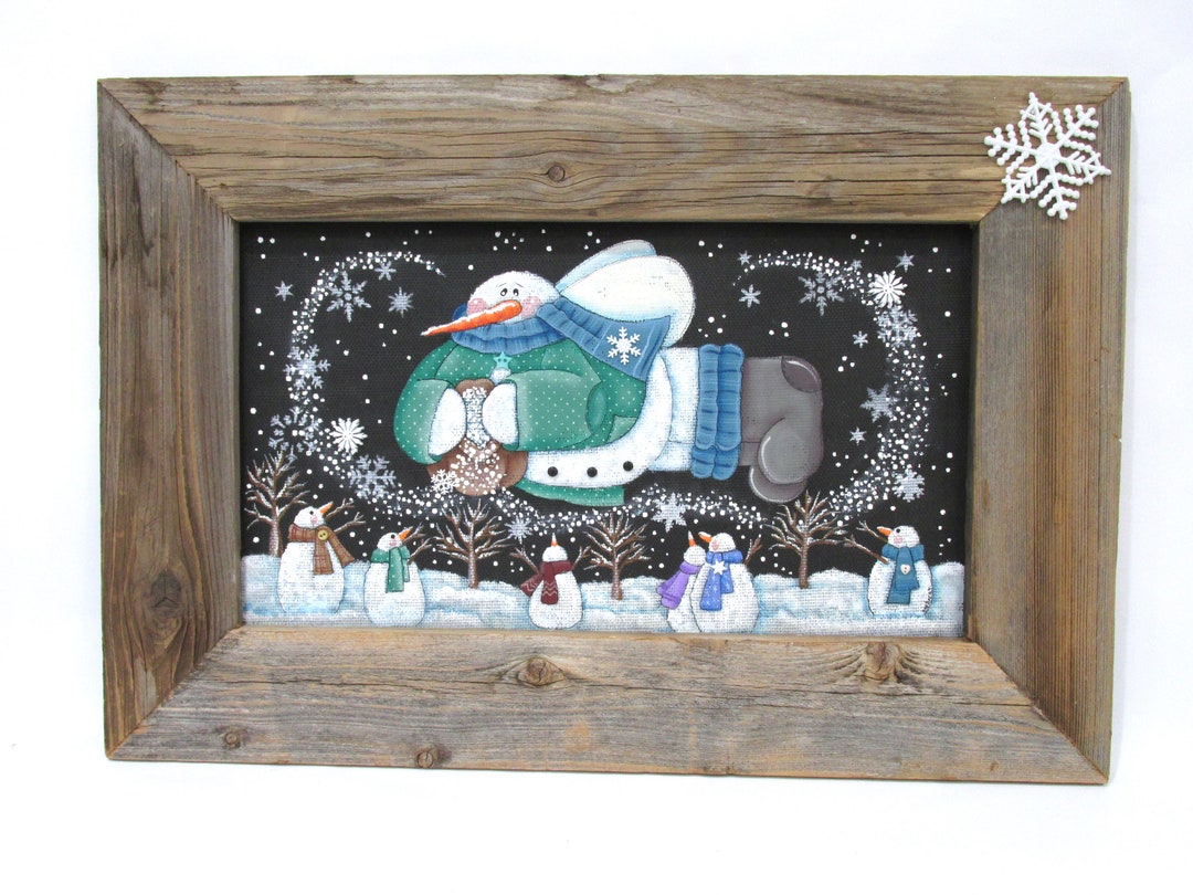 Flying Winter Snowman, Snow People, Folk Art Snowman, Snowflakes, Hand ...