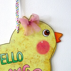 Yellow Chick, Hello Spring Sign, Folk Art Chick, Chick Shaped Wood ...