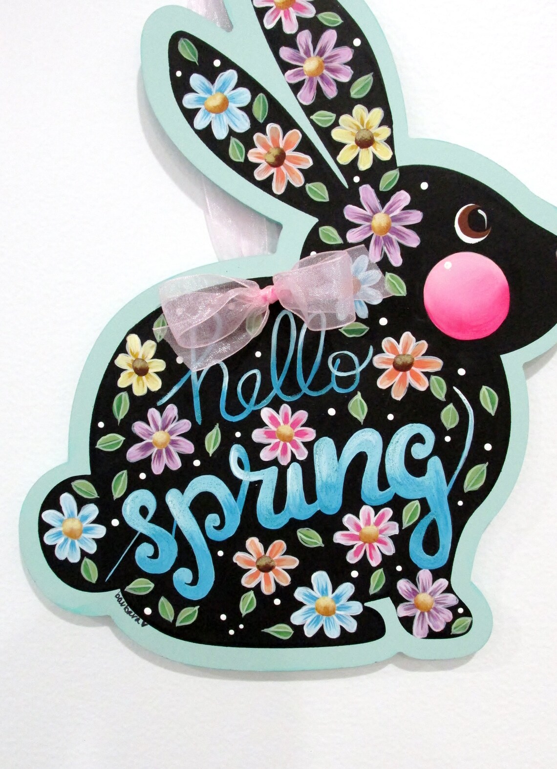 Hello Spring Bunny Sign Colorful Flowers Bunny Shaped Wood | Etsy