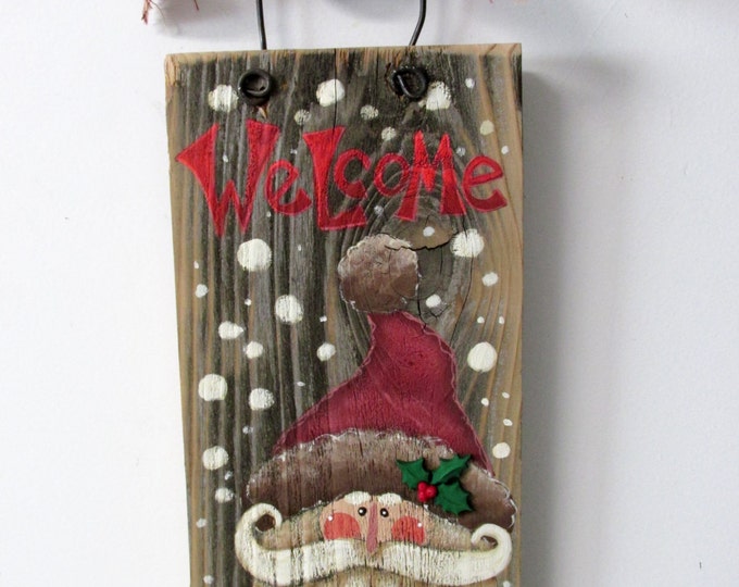 Rustic Santa Welcome Sign, Red Welcome, Hand or Tole Painted, Green ...