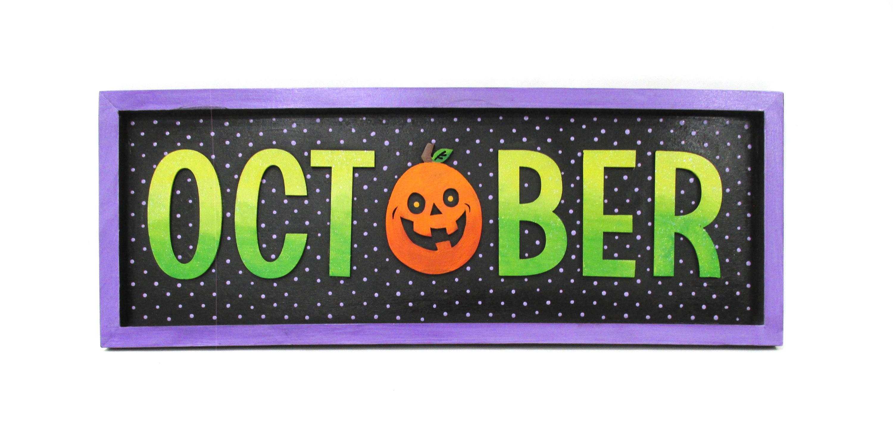 Halloween OCTOBER Sign, October Wording, Orange Pumpkin, Wood Sign ...