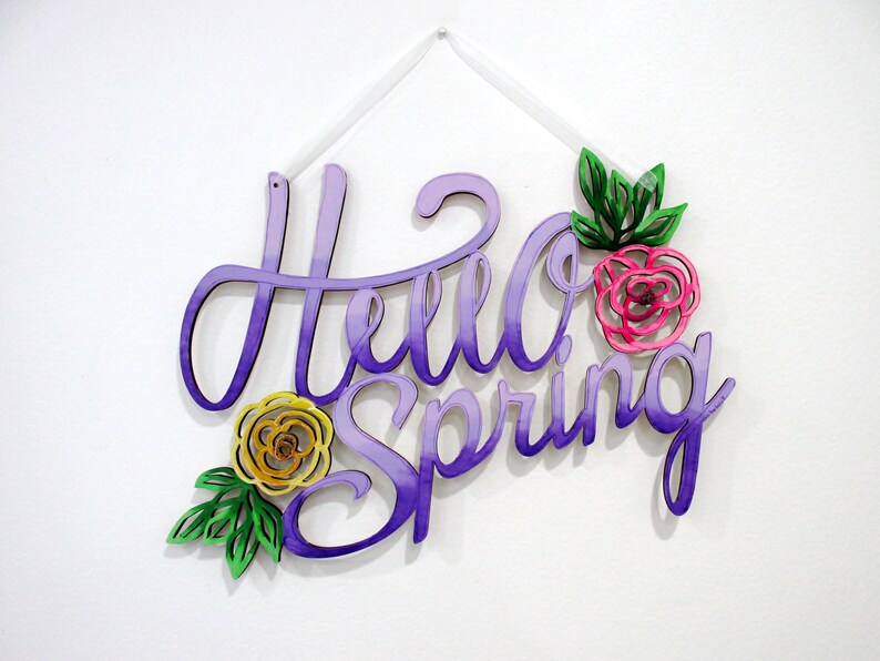 Hello Spring Sign Spring Sign Folk Art Flowers Wood Shaped - Etsy