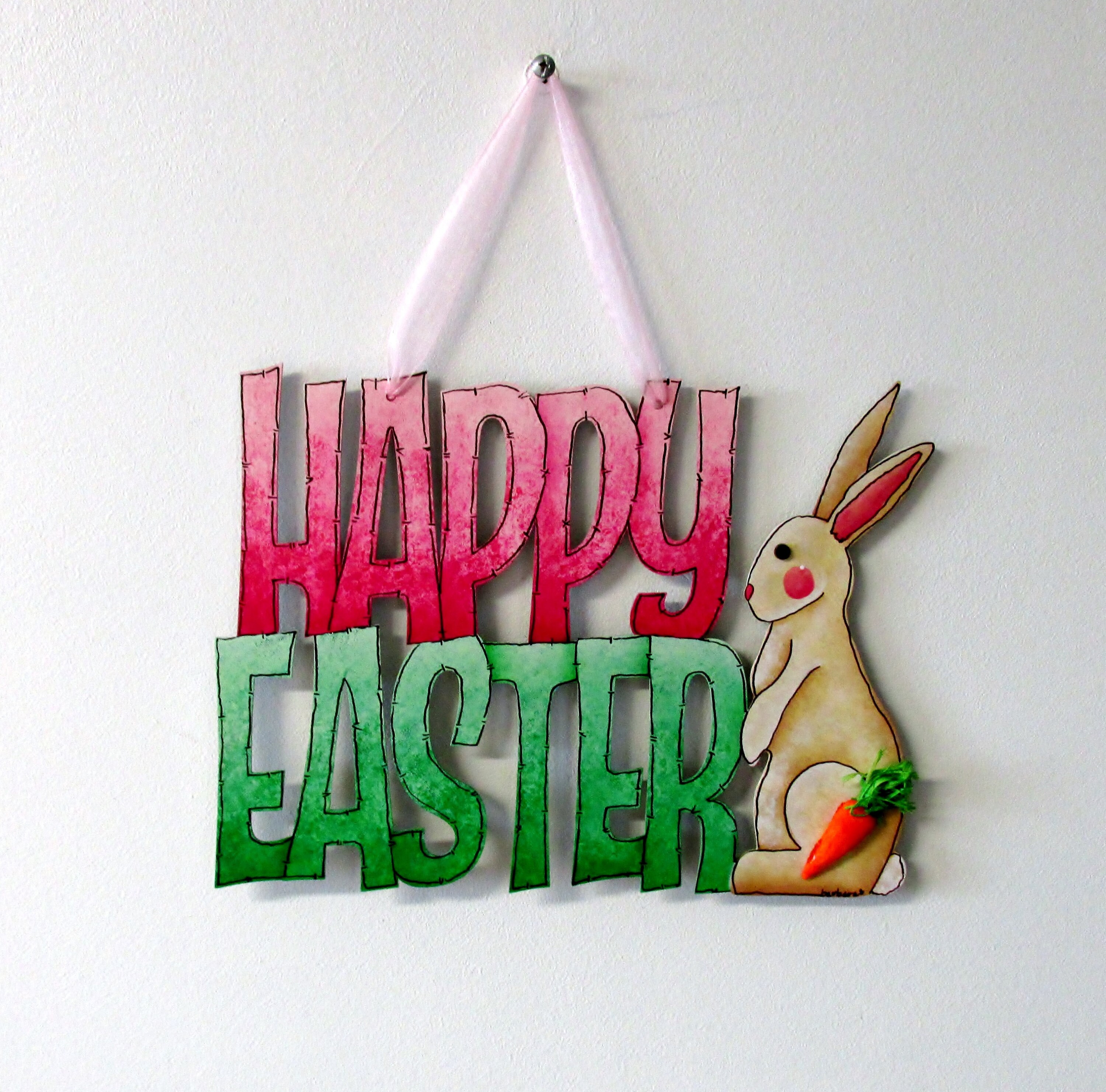 Happy Easter Sign Spring Sign Folk Art Bunny White Bunny | Etsy