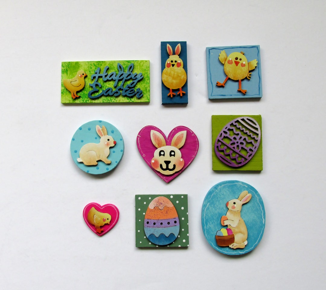 Mini Easter Spring Magnets Happy Easter Bunnies Easter - Etsy