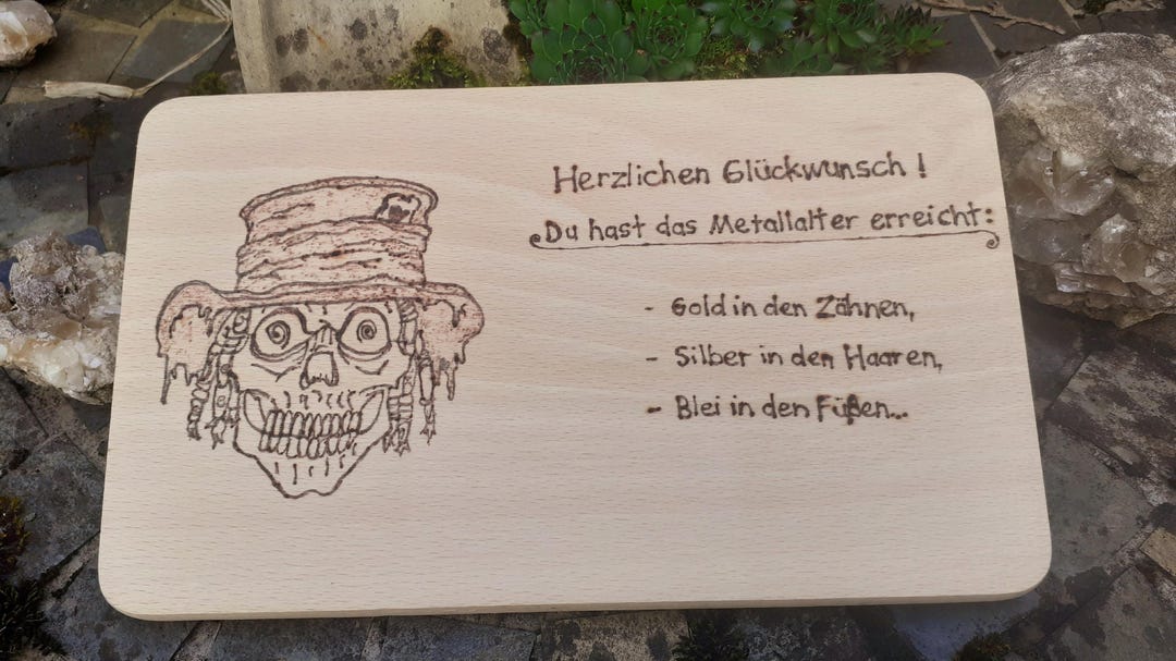 Bread Board With Pyrography, Art, Horror Skull With Hat, Funny Birthday ...