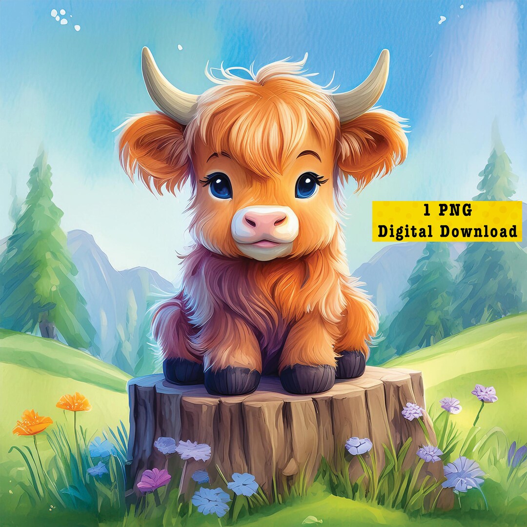 Digital Download PNG Baby Highland Cow on Stump Digital Photo - Etsy
