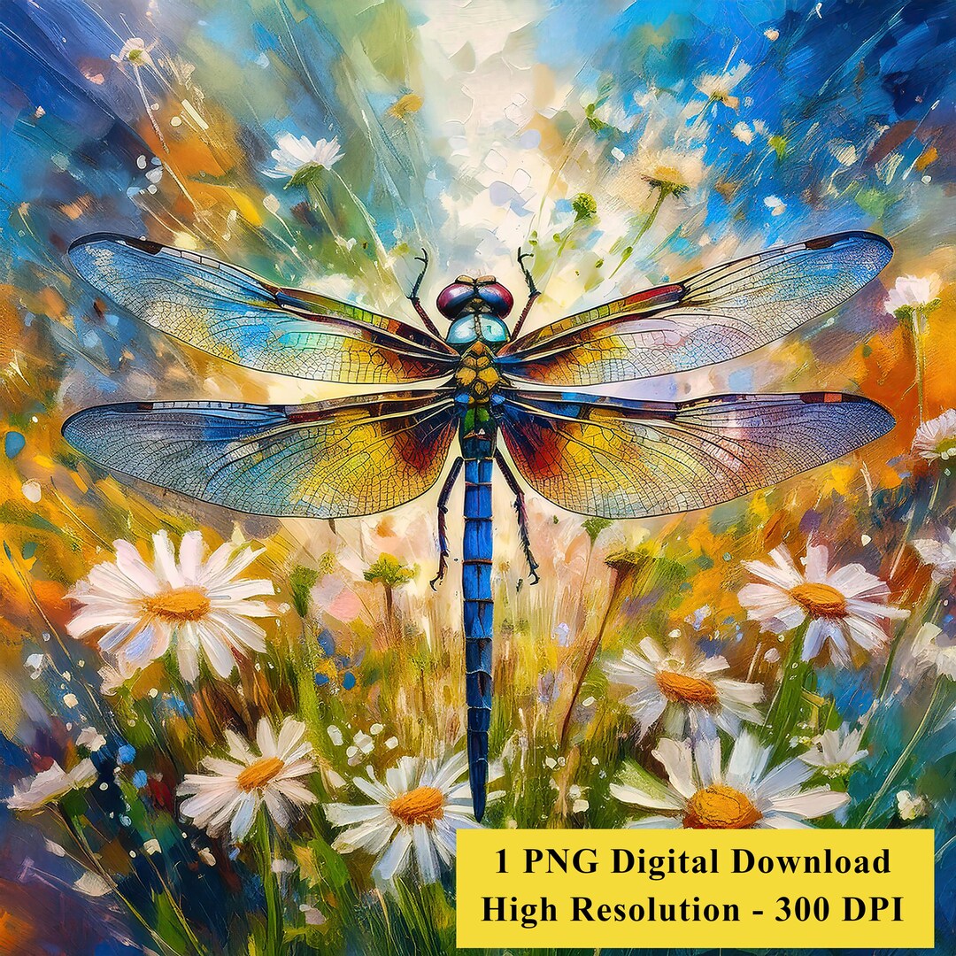 Digital Download PNG | Floral Dragonfly in Daisies | Digital Art Photo ...