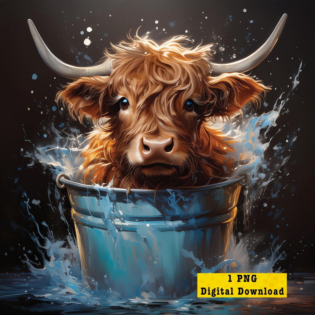 Digital Download PNG - Fantasy Highland Cow in Bucket - Digital Art ...