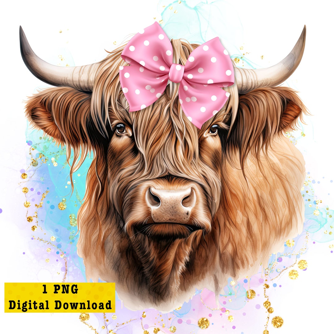 Digital Download PNG Highland Cow Pink Bow - Etsy