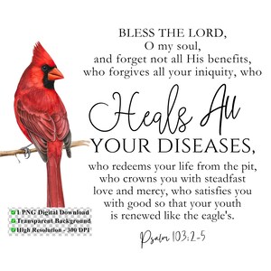 Digital Download PNG Psalm 103:2-5 Bible Verse Scripture Cardinal ...