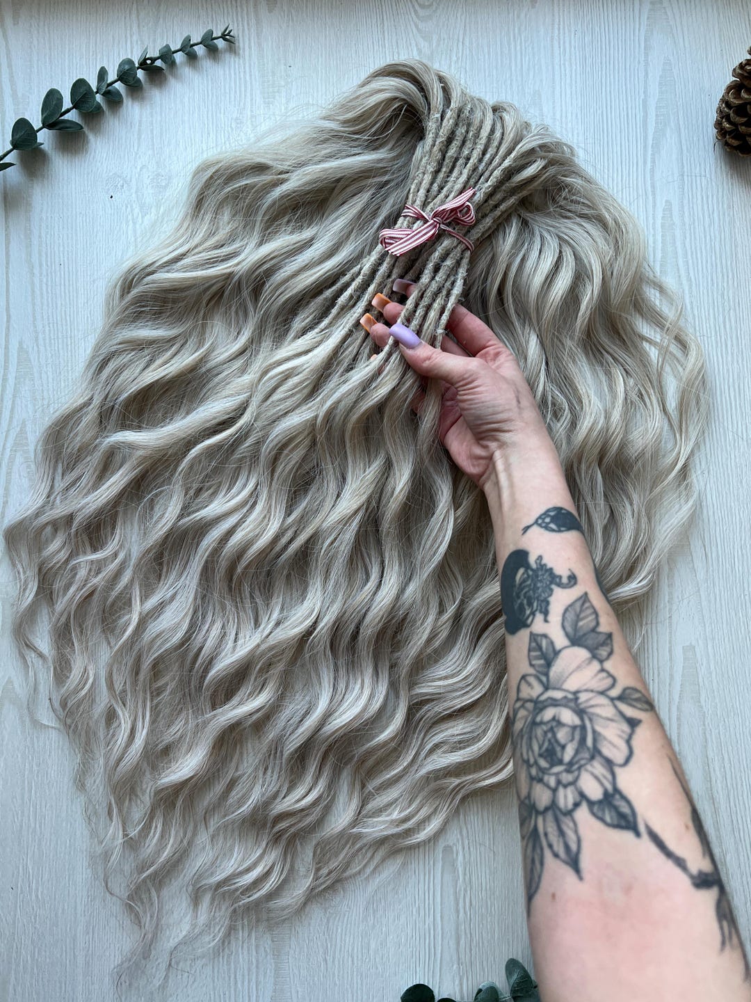 Ash Blonde Waved Dreadlock Extensions: Synthetic Curly Dreads Full Set ...