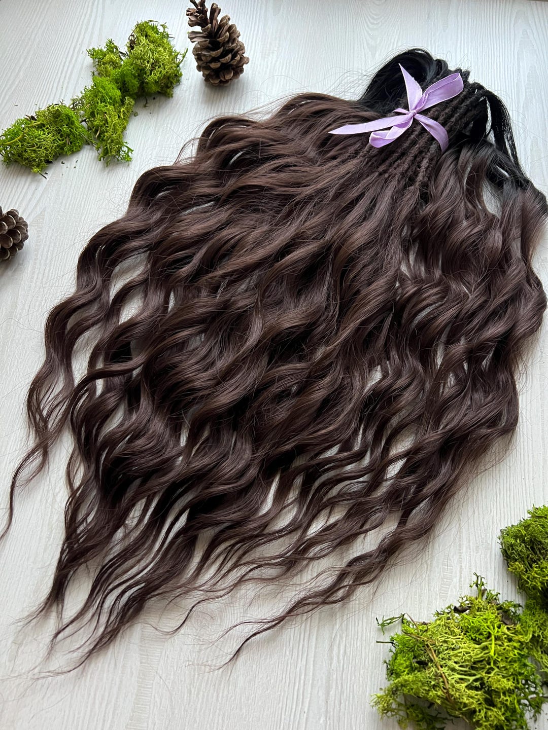 Black to Warm Brown Ombre Easy Comb Curls, Synthetic DE Dreadlock Wave ...