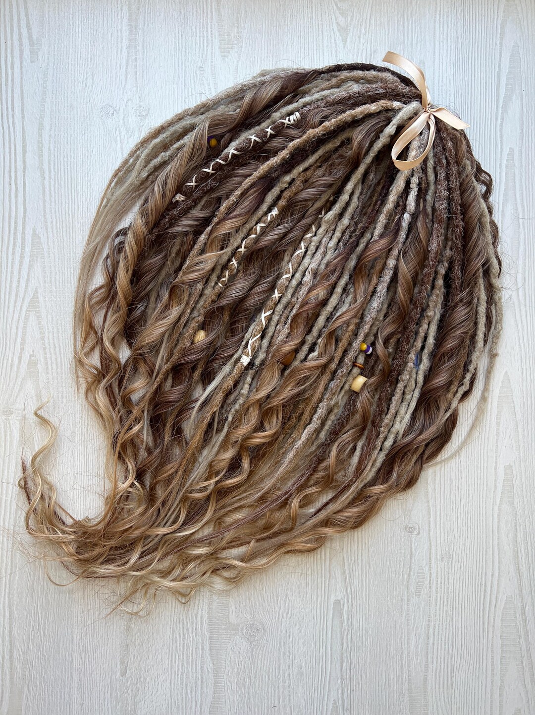 Synthetic DE Dreadlock Extensions With Waved Curly, Natural Brown Locks ...