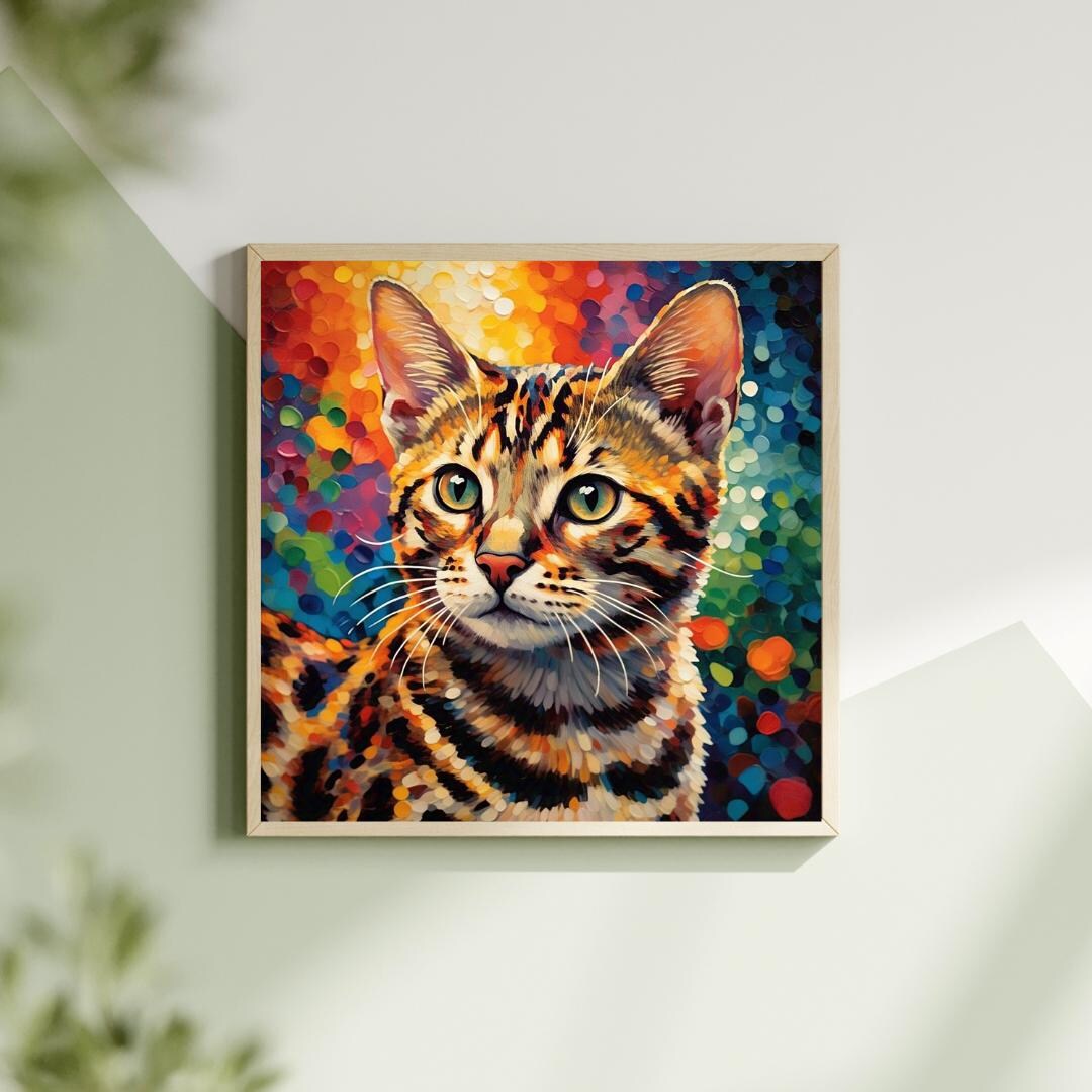 Bengal Cat Pointillism Digital Art – Mesmerizing Wall Print, Trendy ...