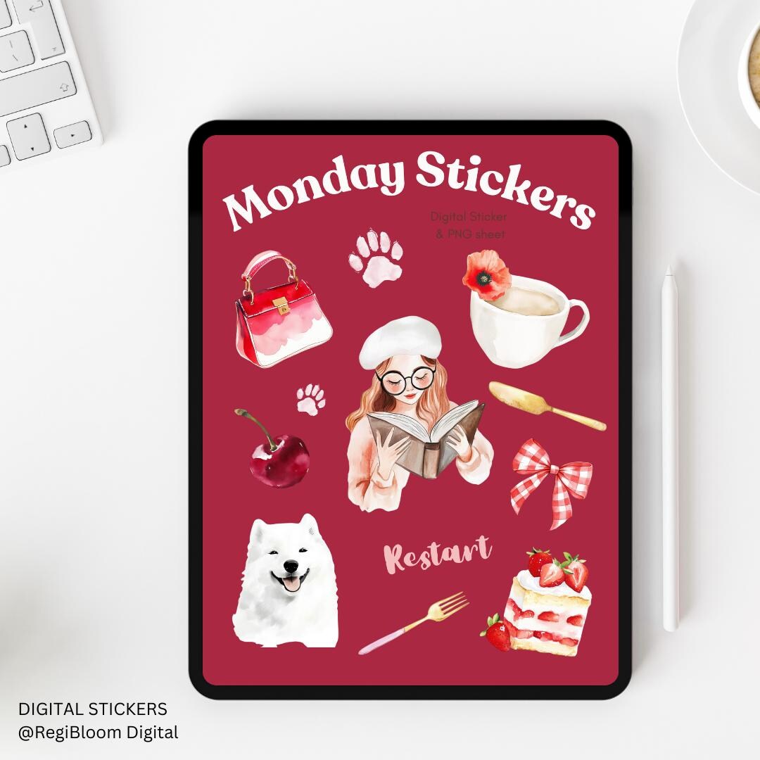 Monday Morning Bliss - Sweetie & Puppy Watercolor Stickers | Digital ...